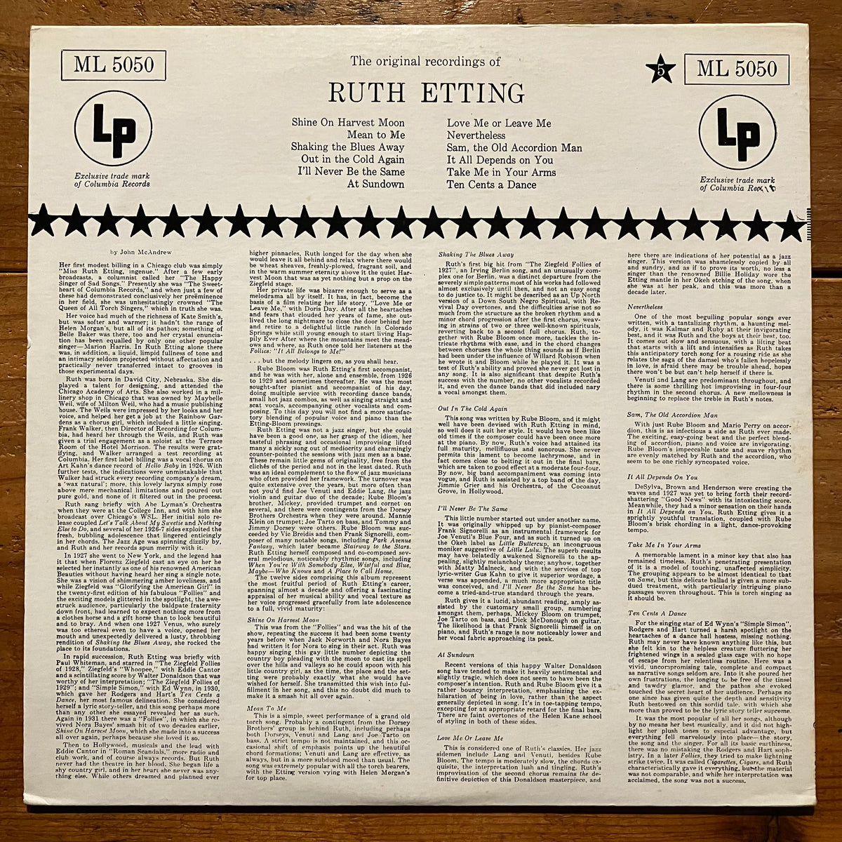 Ruth Etting - The Original Recordings Of Ruth Etting (LP) – pianola records